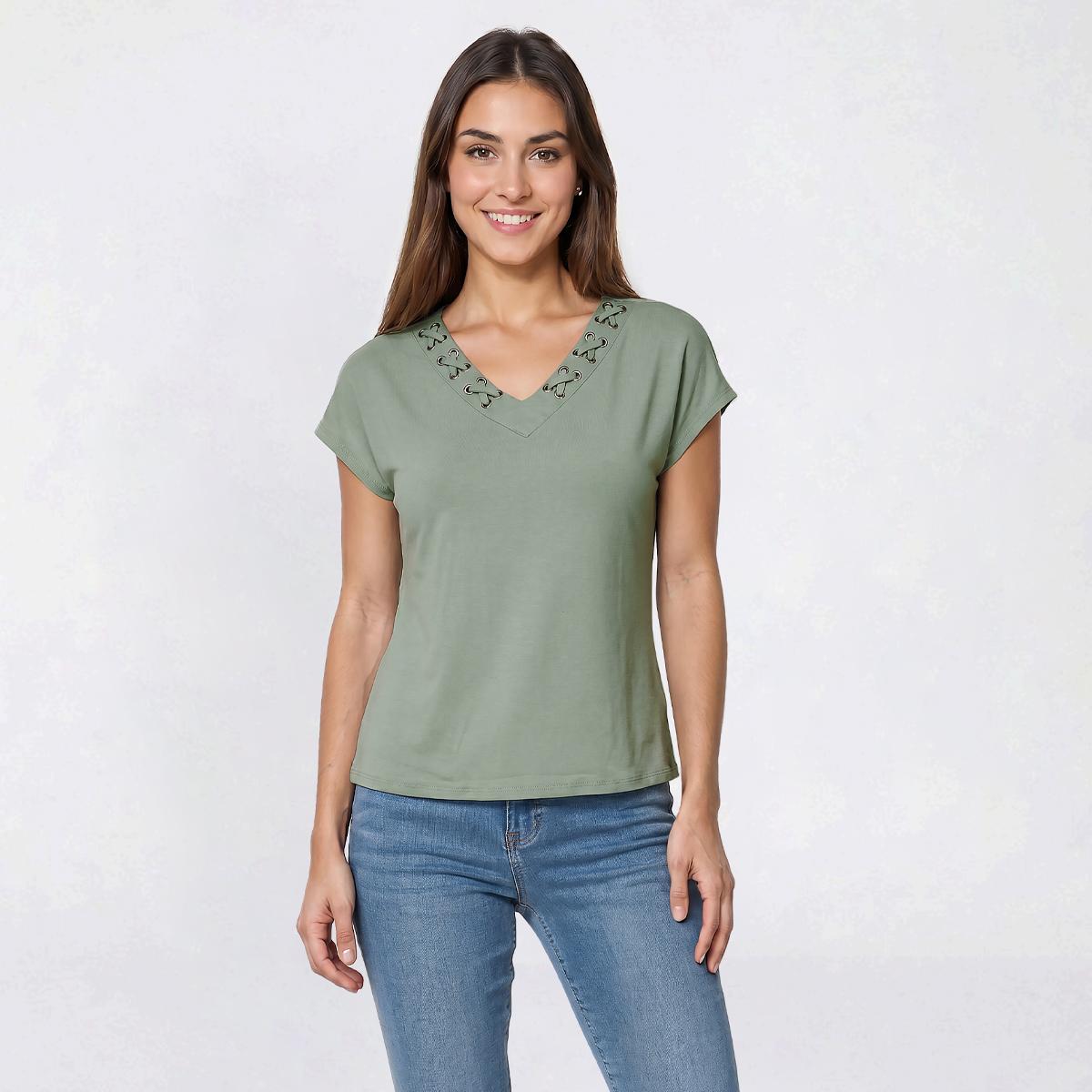 Click here for Womens 89th & Madison Short Sleeve Faux Lace Neck... prices